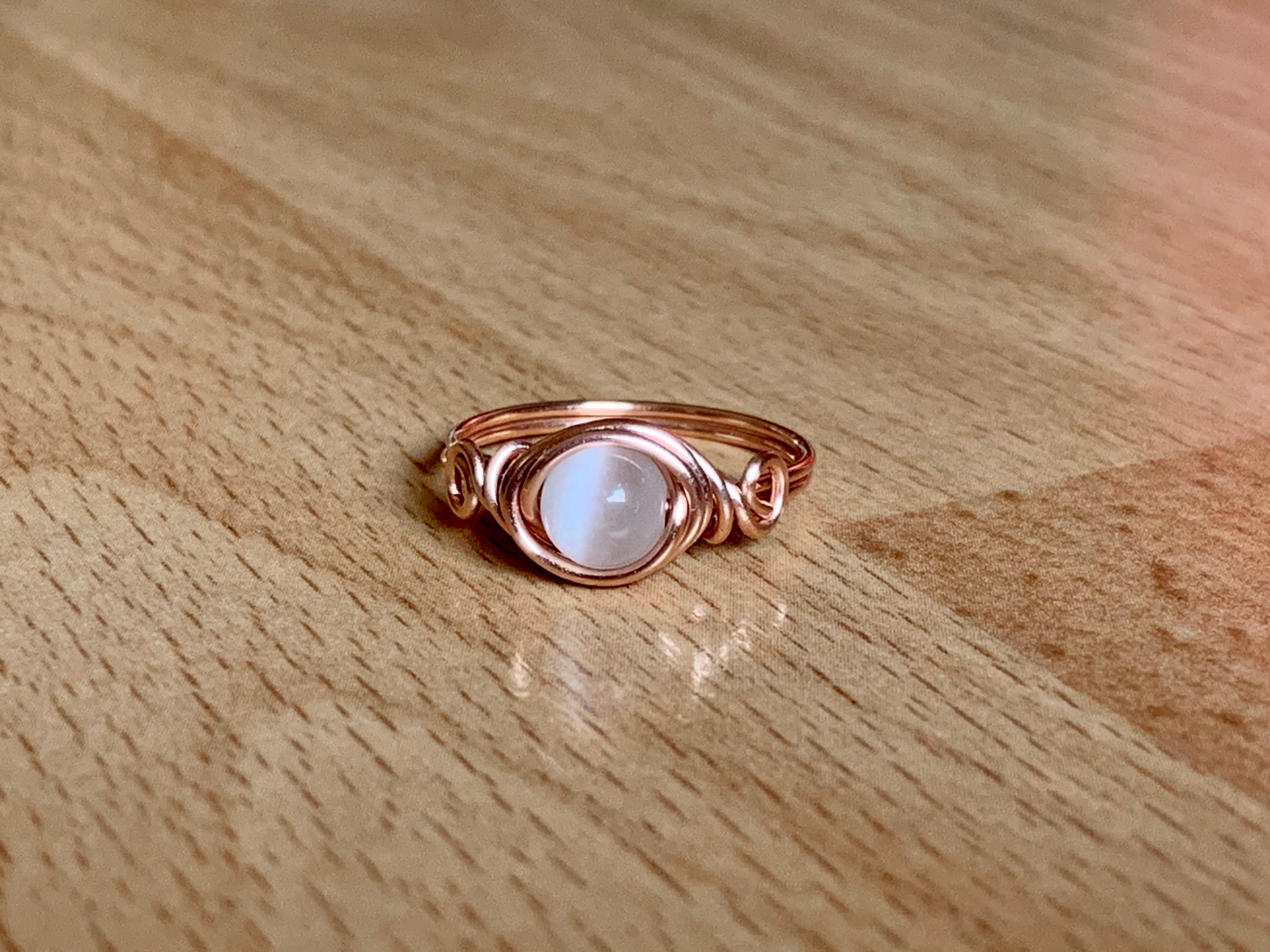 Cats Eye Ring Rose Gold Wire Wrapped Ring in Glowing White | Etsy