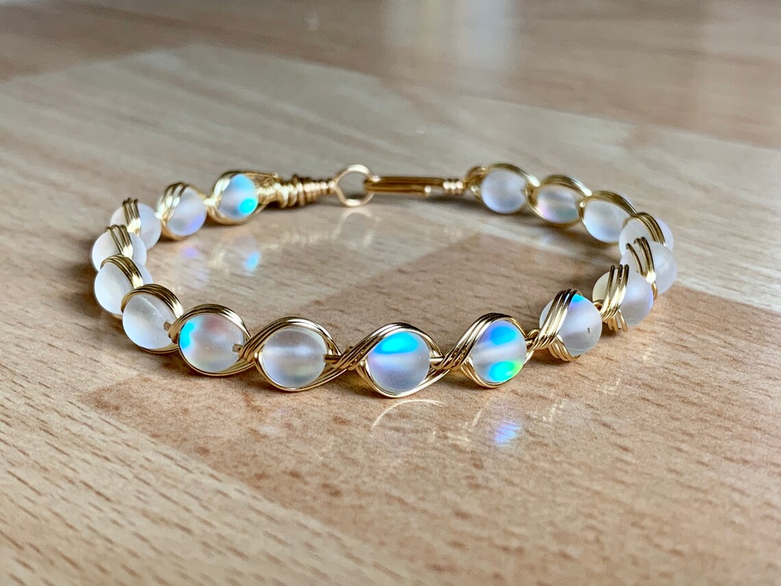 Mermaid Glass Bracelet/gold Brass Wire Wrapped - Etsy