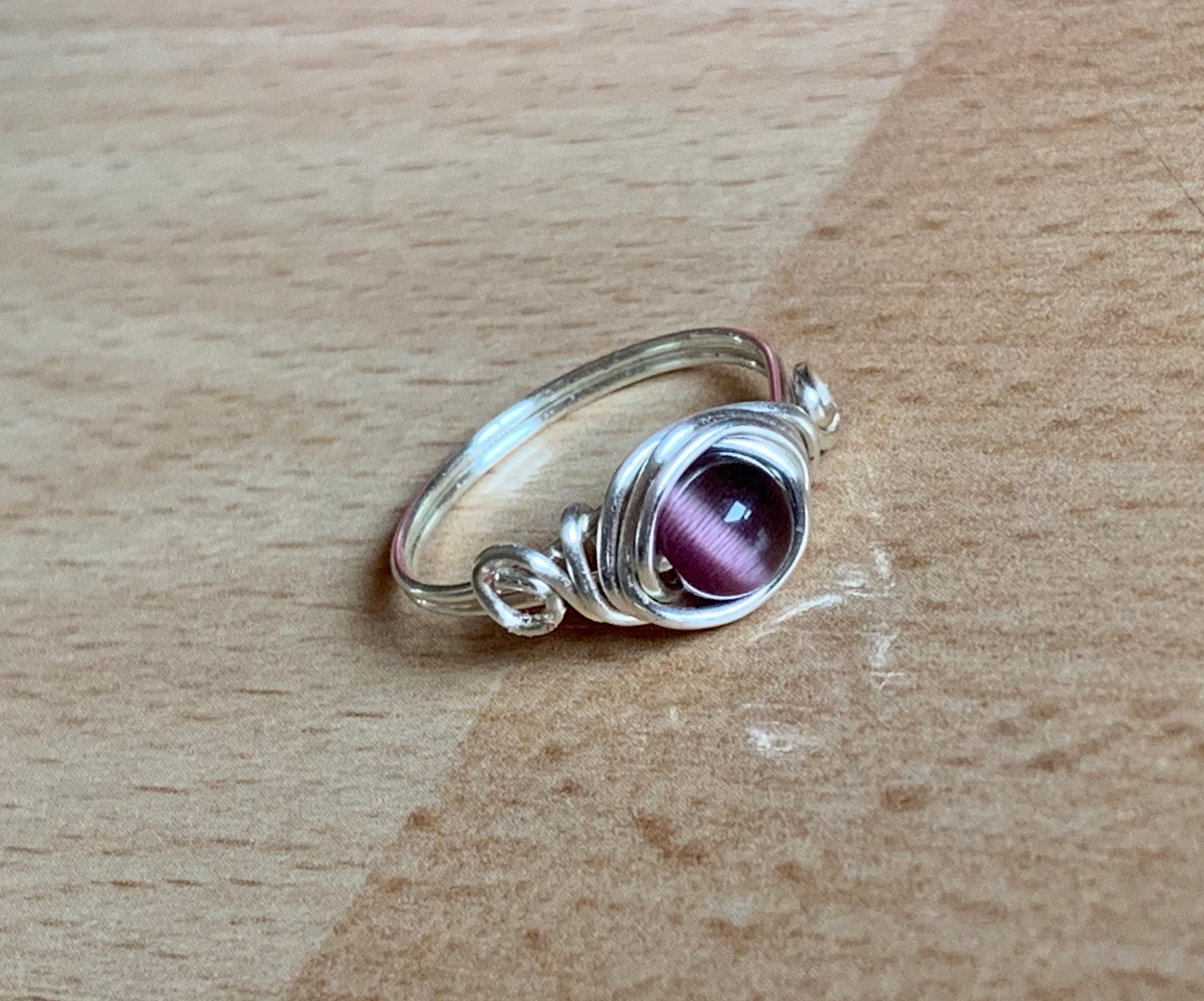 Purple Cats Eye Ring/silver Wire Wrapped Ring/gemstone - Etsy