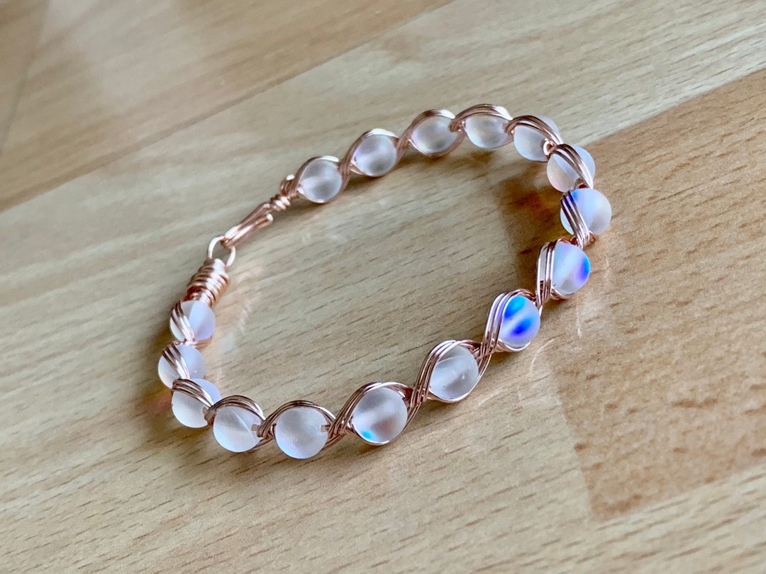 Mermaid Glass Bracelet/rose Gold Mermaid Glass Bracelet/ Wire Wrapped ...