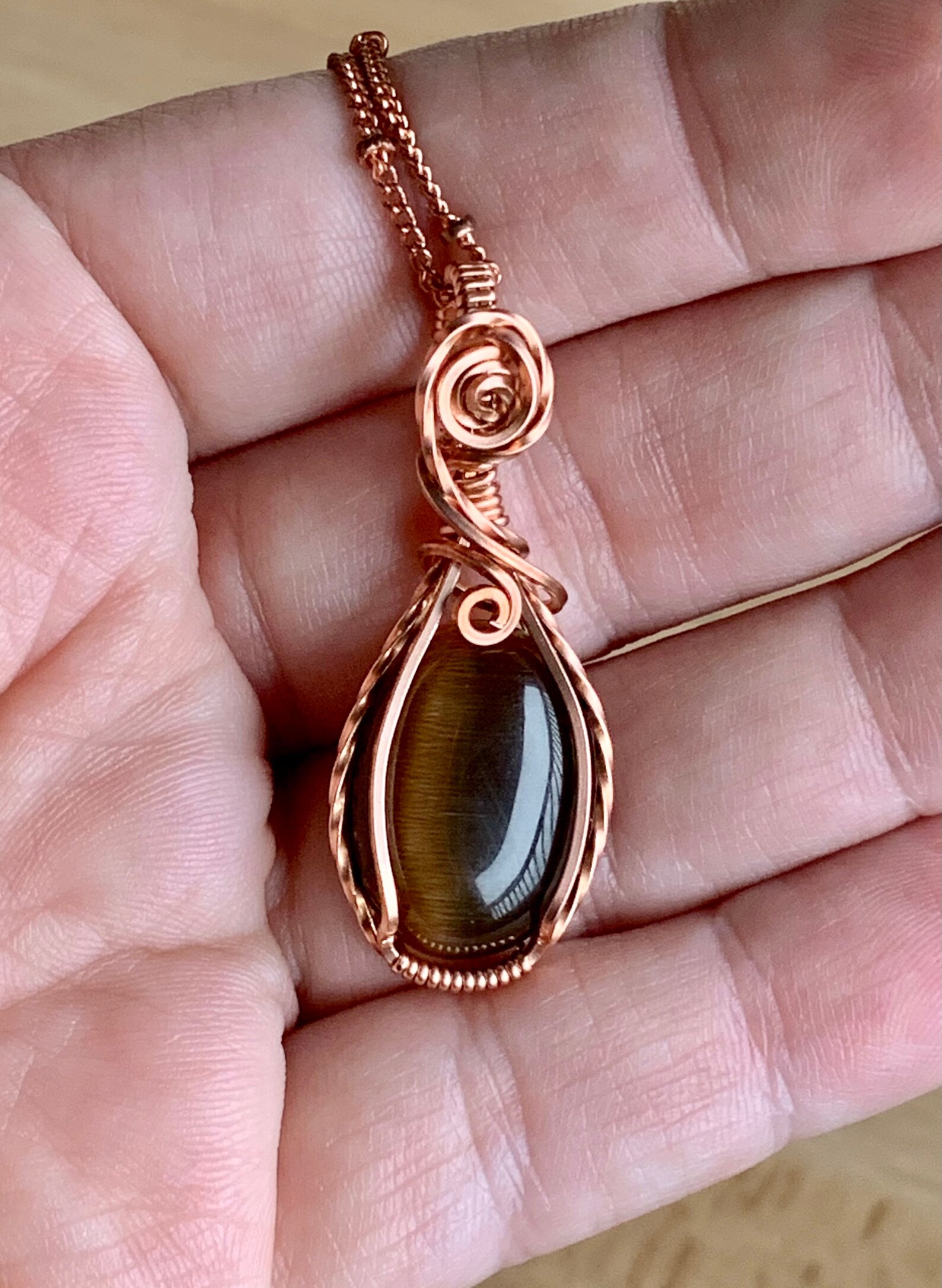 Cats Eye Pendant/brown Cats Eye/copper Wire Wrapped | Etsy