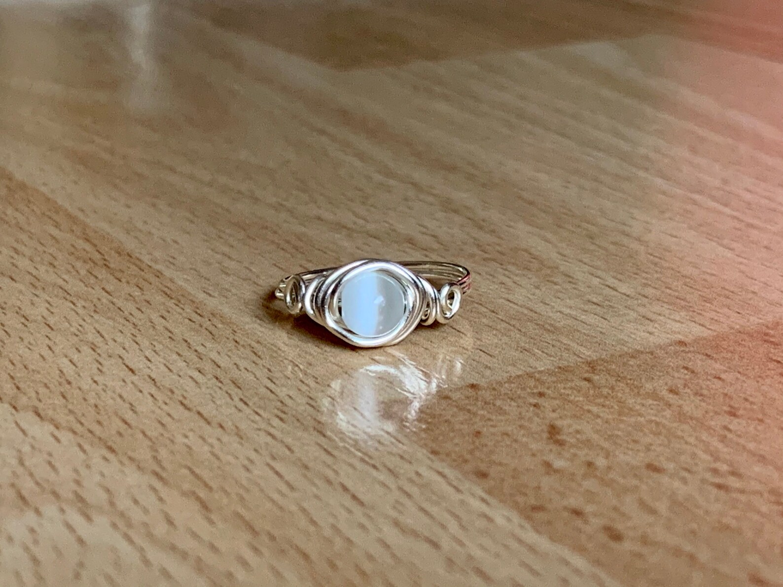 Cats Eye Ring Silver Wire Wrapped Ring in Glowing White | Etsy