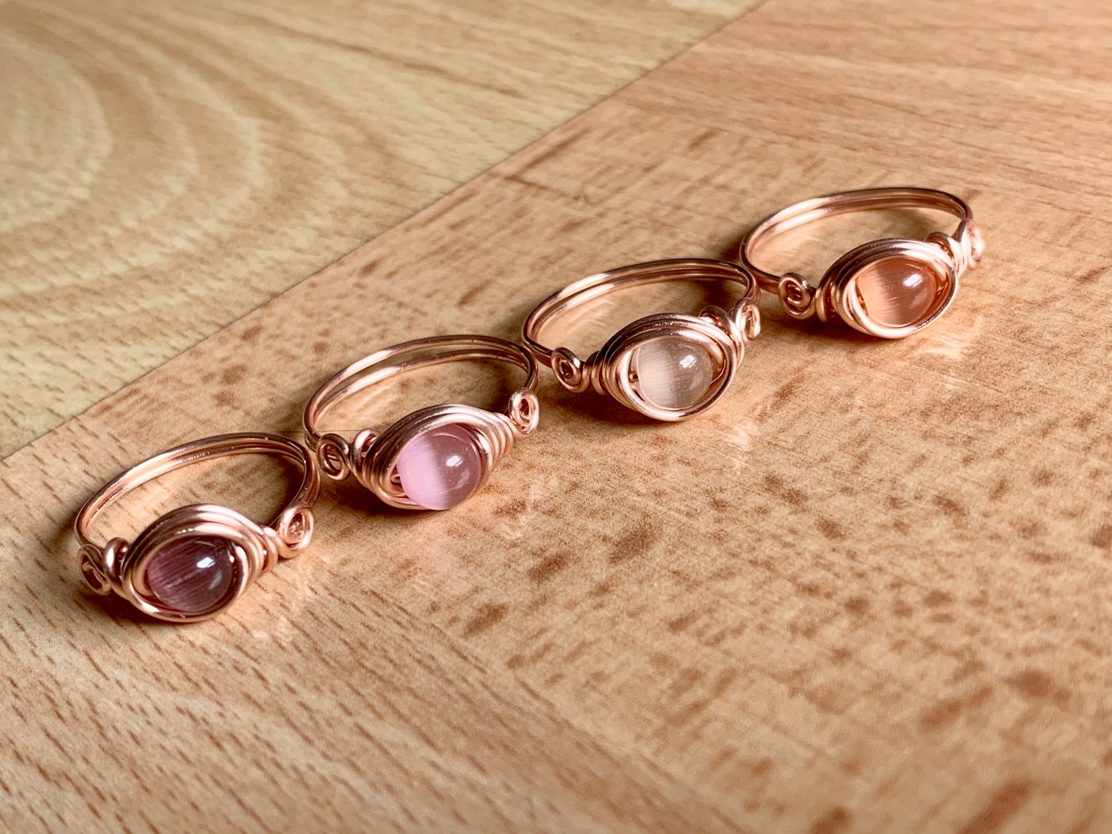 Cats Eye Ring Rose Gold Wire Wrapped Ring in Glowing White | Etsy
