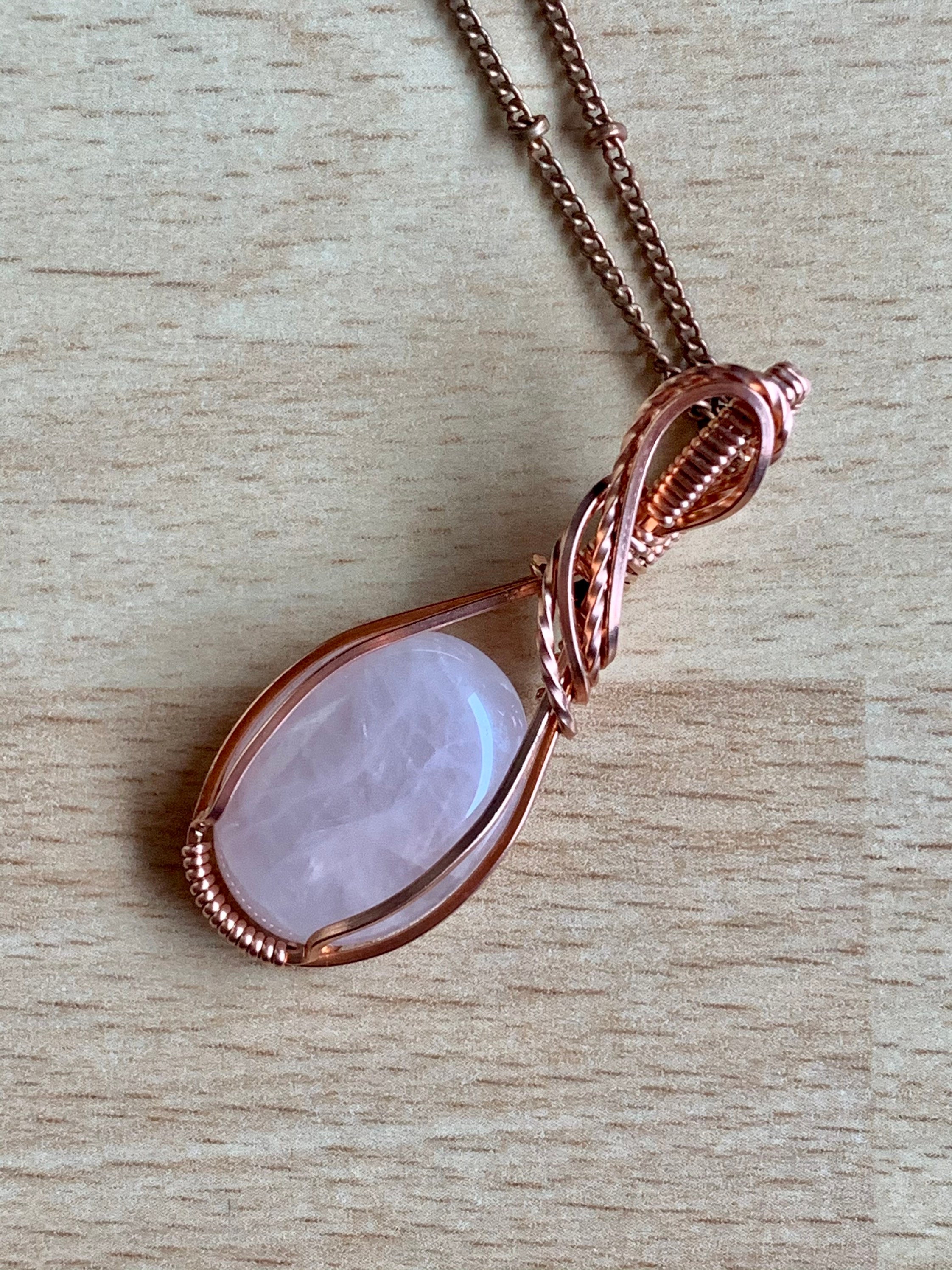 Wire wrapped rose quartz necklace store