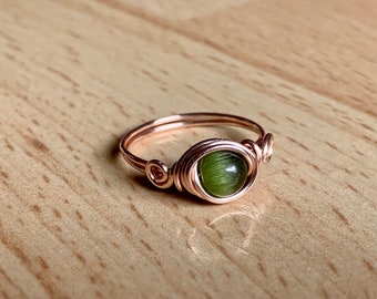 Cats Eye Ring Rose Gold Wire Wrapped Ring in Glowing White | Etsy
