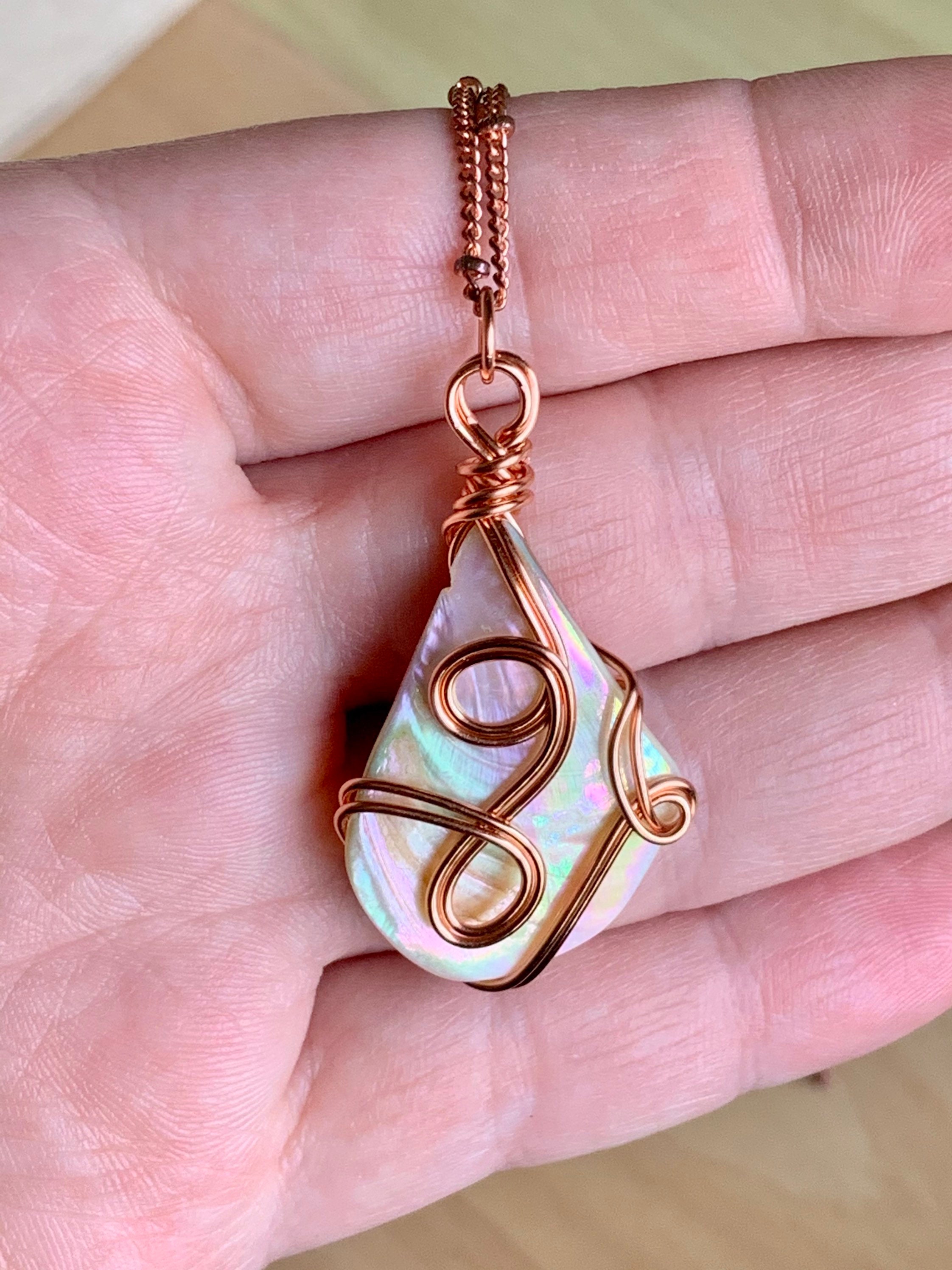 Shell Pendant/Copper Wire Wrapped Pendant/Shell Necklace/Beach | Etsy