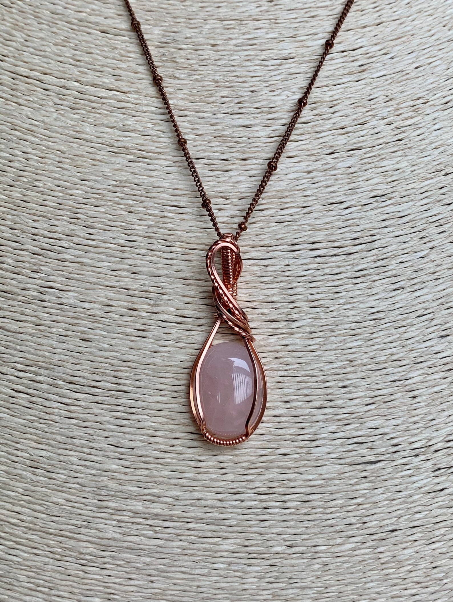 Rose Quartz Pendant/Copper Wire Wrapped Pendant/Pink | Etsy