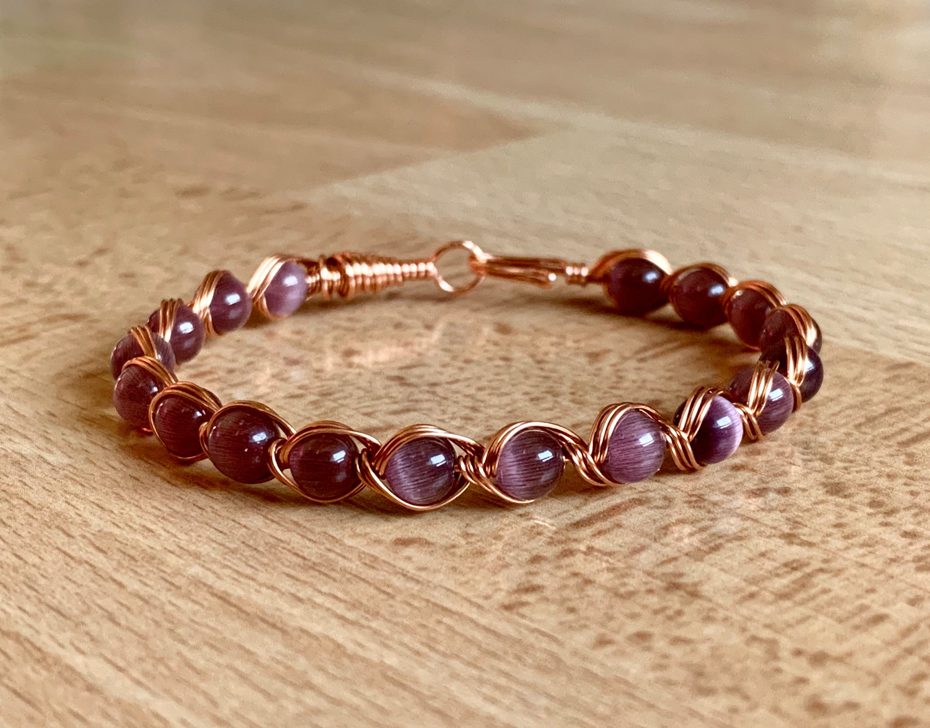 Purple Cats Eye Bracelet/Copper Wire Wrapped Bracelet/Cats Eye | Etsy