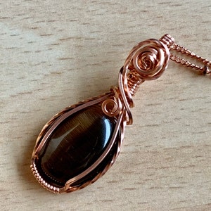 Cats Eye Pendant/brown Cats Eye/copper Wire Wrapped Pendant/cats Eye ...