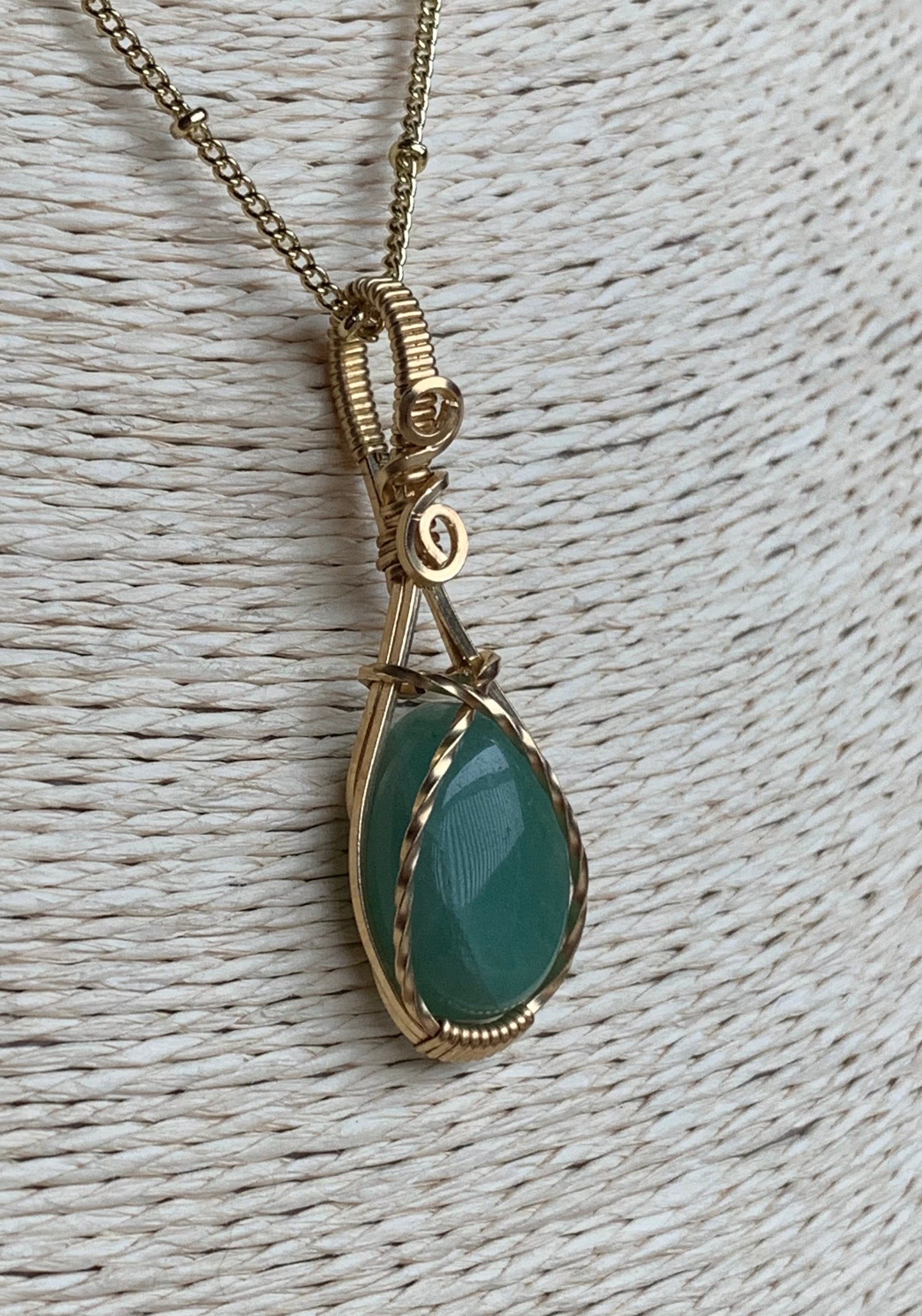 Aventurine Pendant/gold Wire Wrapped Pendant/gold Brass - Etsy