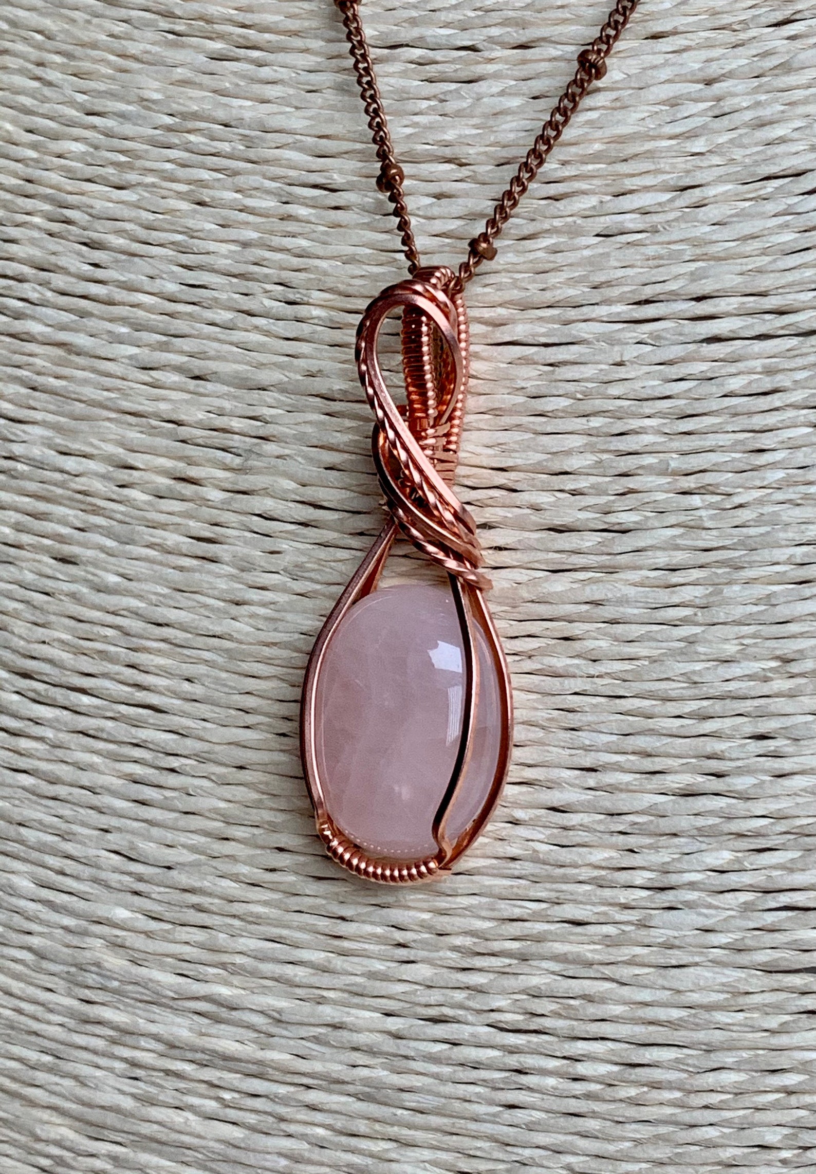 Rose Quartz Pendant/Copper Wire Wrapped Pendant/Pink | Etsy