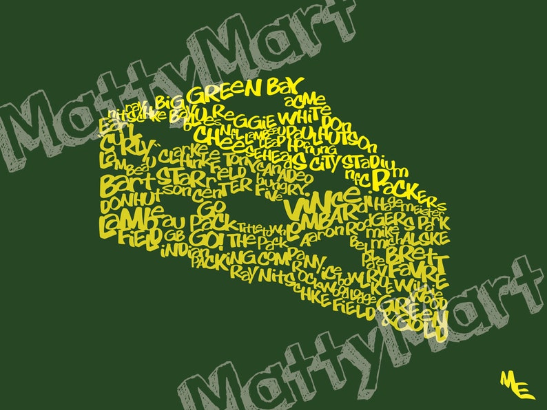 Green Bay Packers Typography, Custom Wall Poster, Digital Wall Print - Etsy