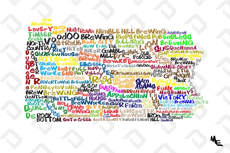 Pennsylvania Breweries Typography Map, Custom Wall Poster, Digital Wall ...