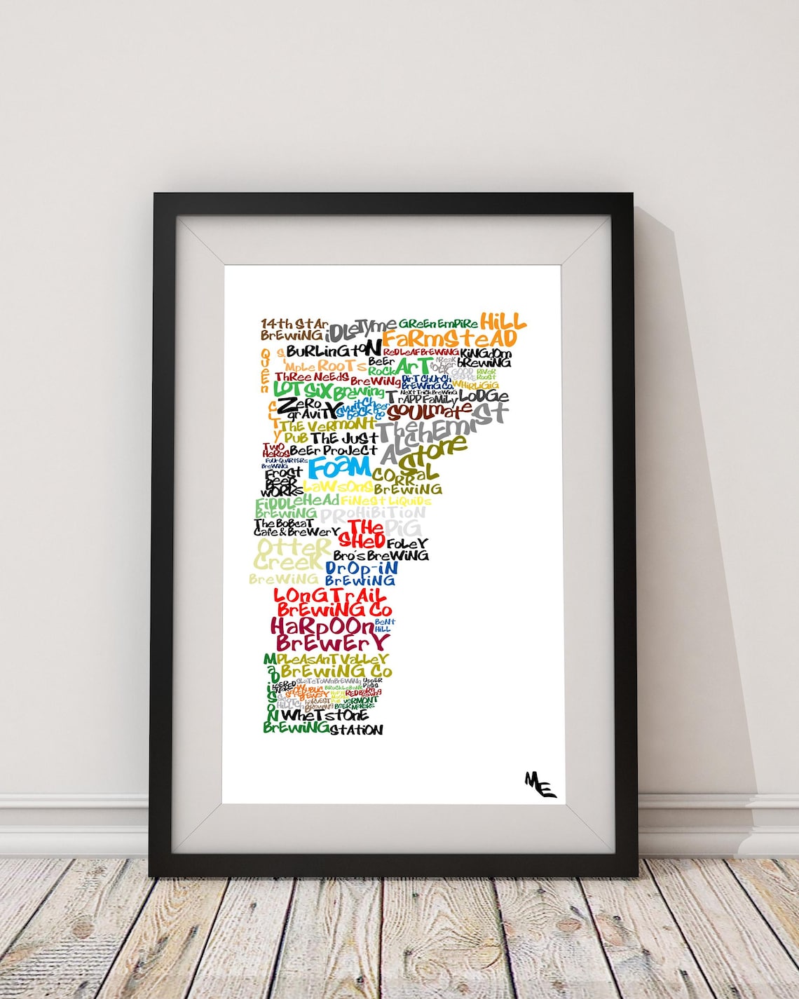 Vermont Breweries Typography Map, Custom Wall Poster, Digital Wall ...