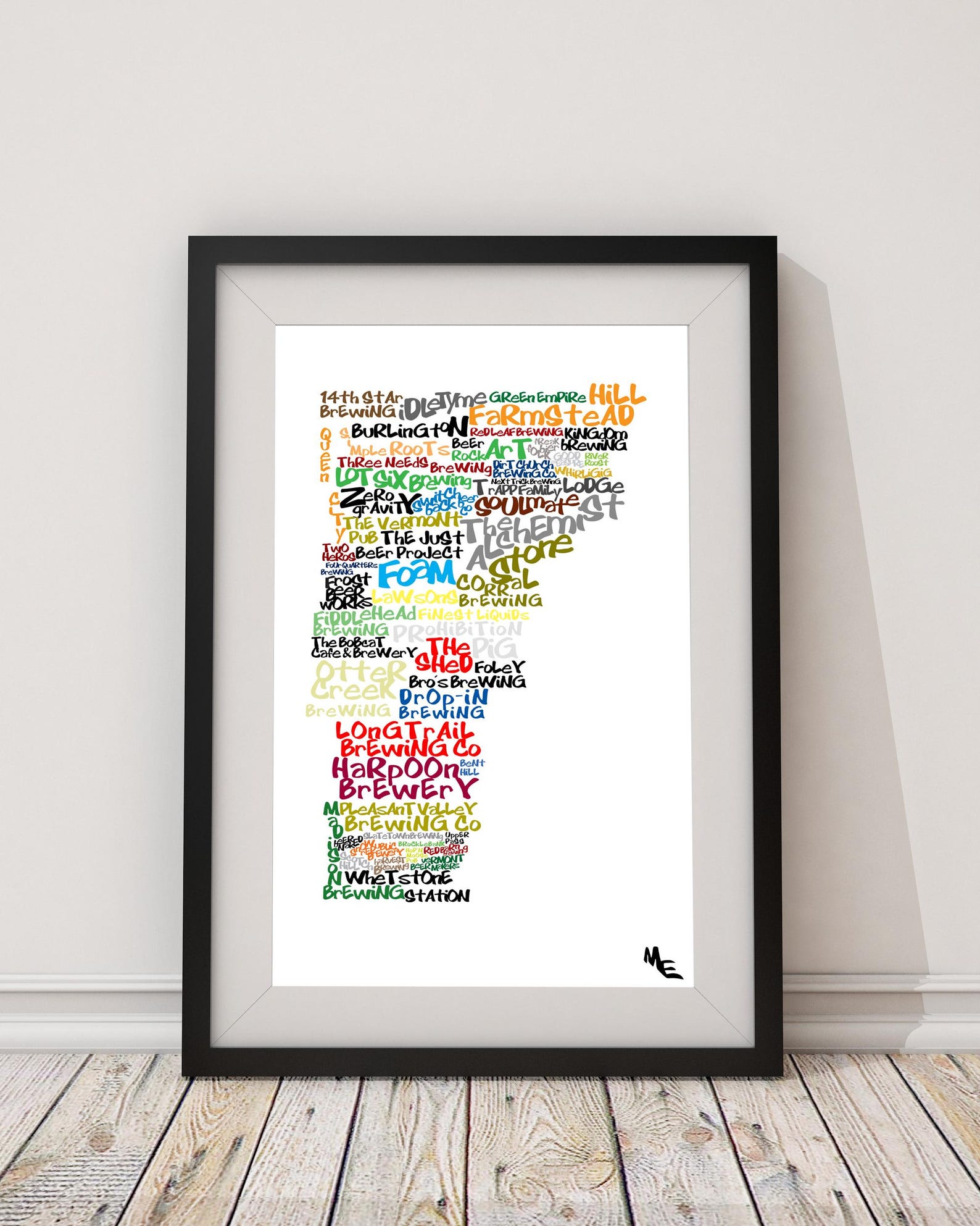 Vermont Breweries Typography Map, Custom Wall Poster, Digital Wall ...