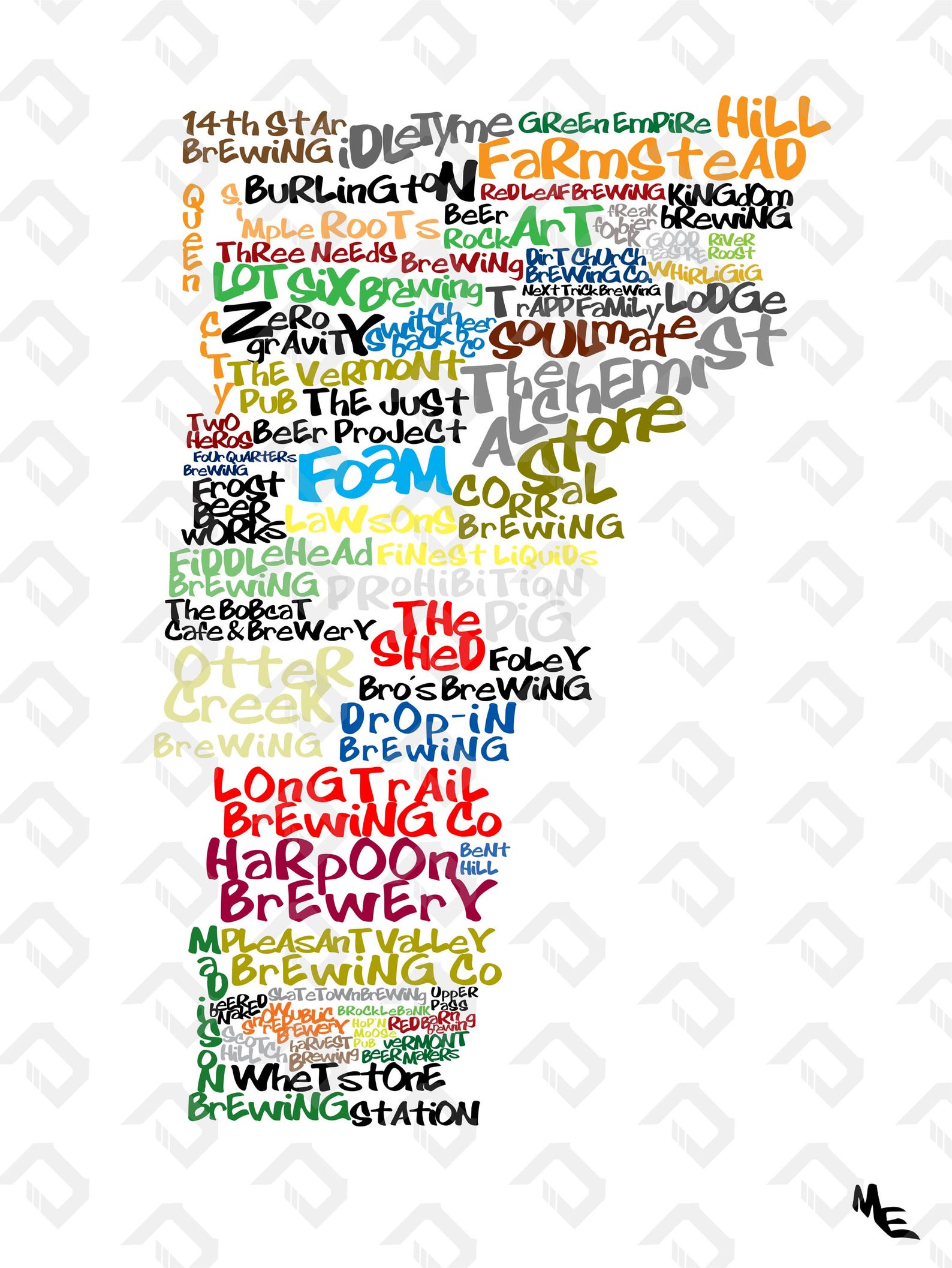 Vermont Breweries Typography Map, Custom Wall Poster, Digital Wall ...