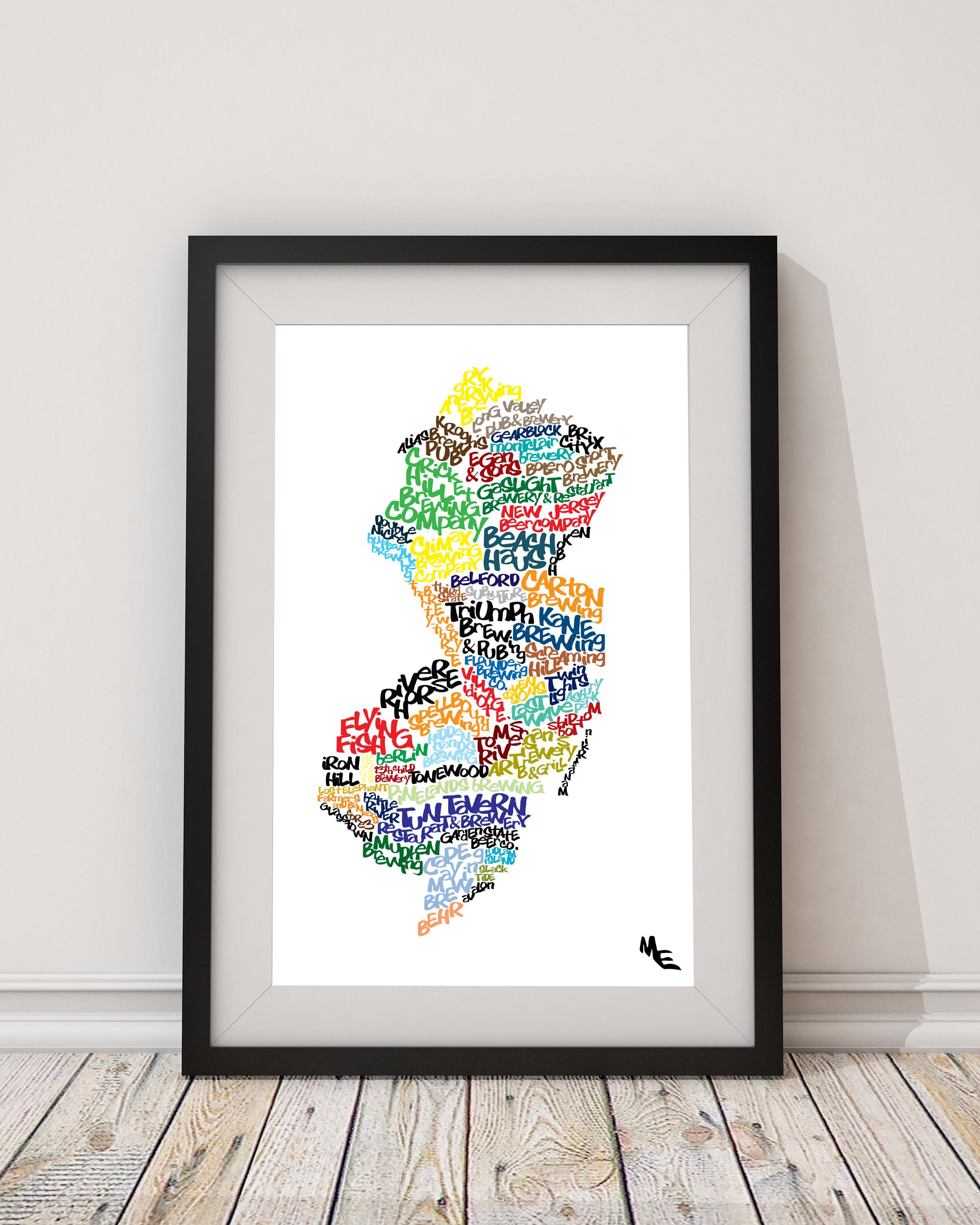 New Jersey Breweries Typography Map, Custom Wall Poster, Digital Wall ...