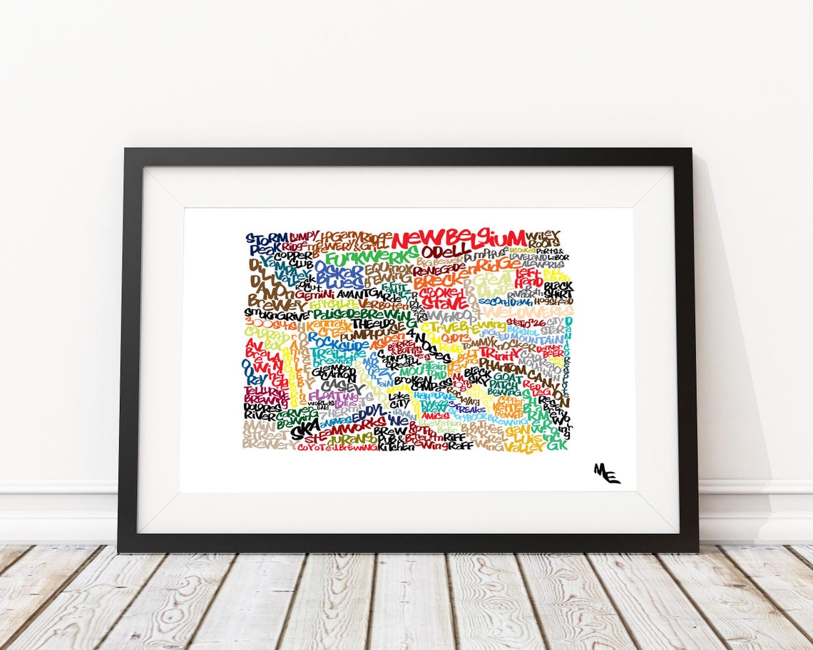 Colorado Breweries Typography Map, Custom Wall Poster, Digital Wall ...