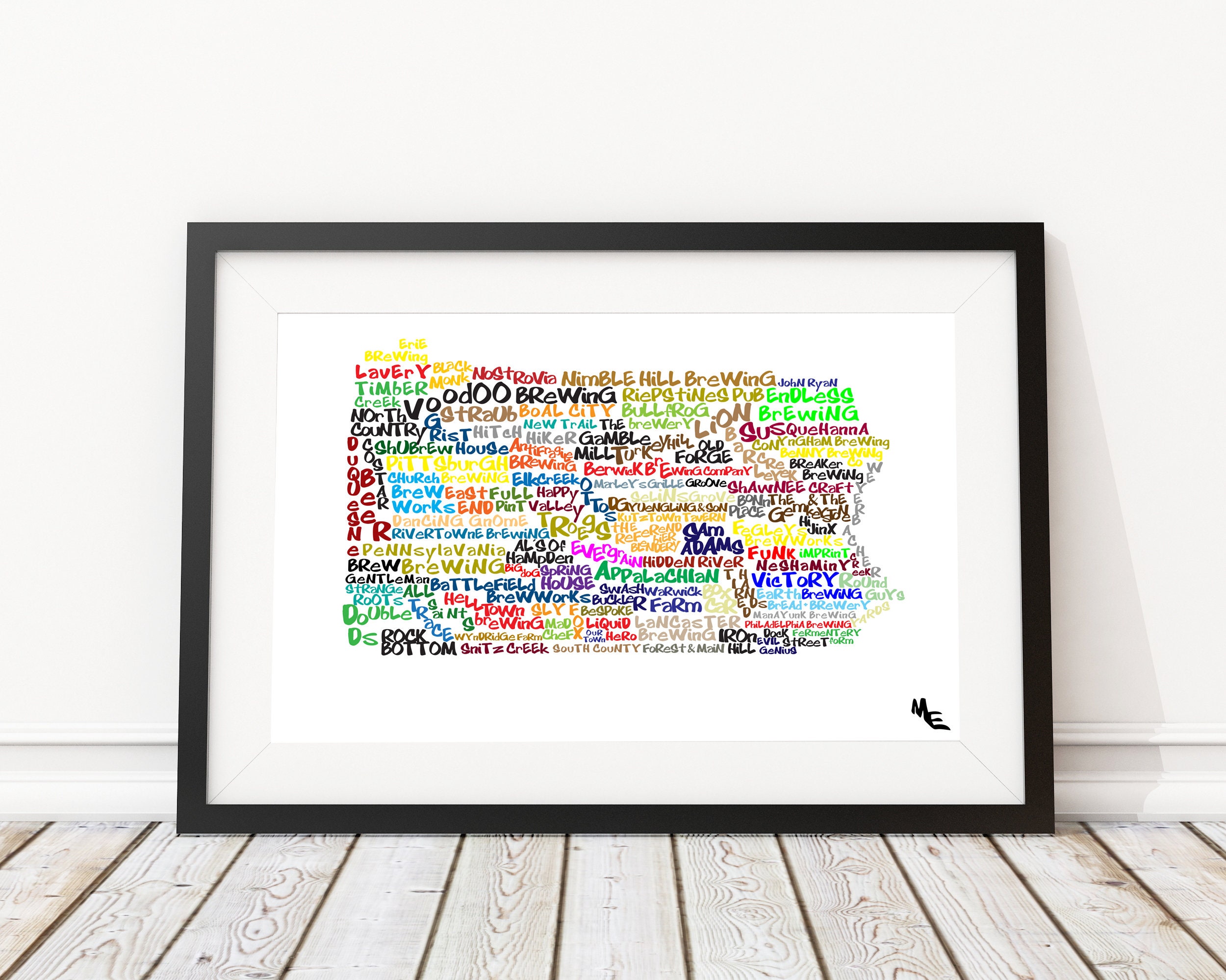 Pennsylvania Breweries Typography Map, Custom Wall Poster, Digital Wall ...
