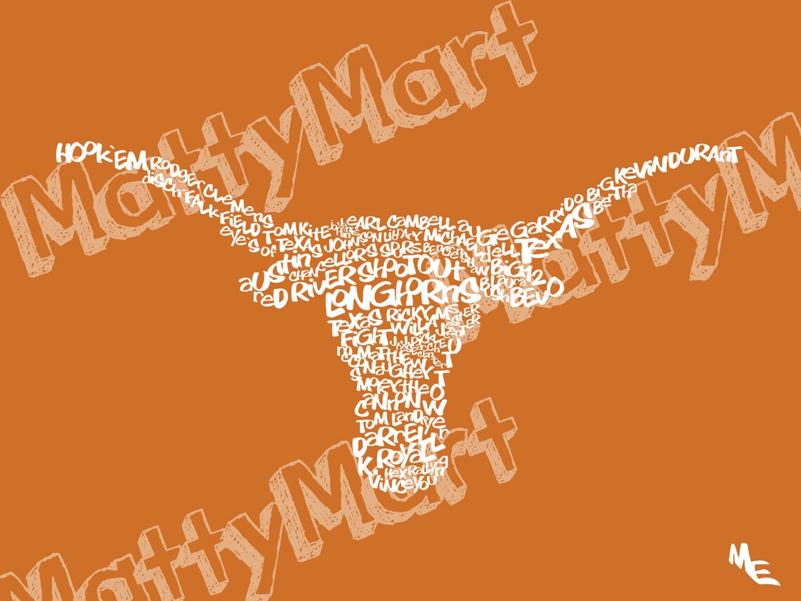 Longhorns Typography, Custom Wall Poster, Digital Wall Print - Etsy