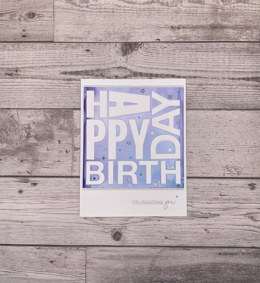 Happy Birthday Block Letters Alcohol Ink Card, Violet, Blue, Classic ...