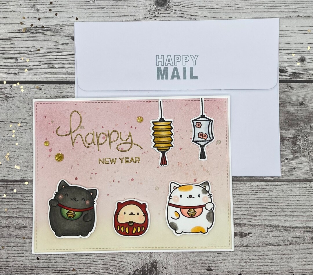 Happy New Year Lucky Cat Card - Etsy