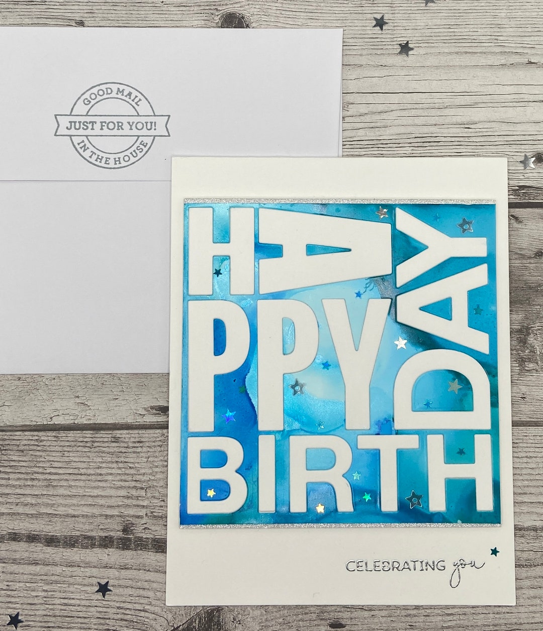 Block Letters Alcohol Ink Birthday Card - Etsy