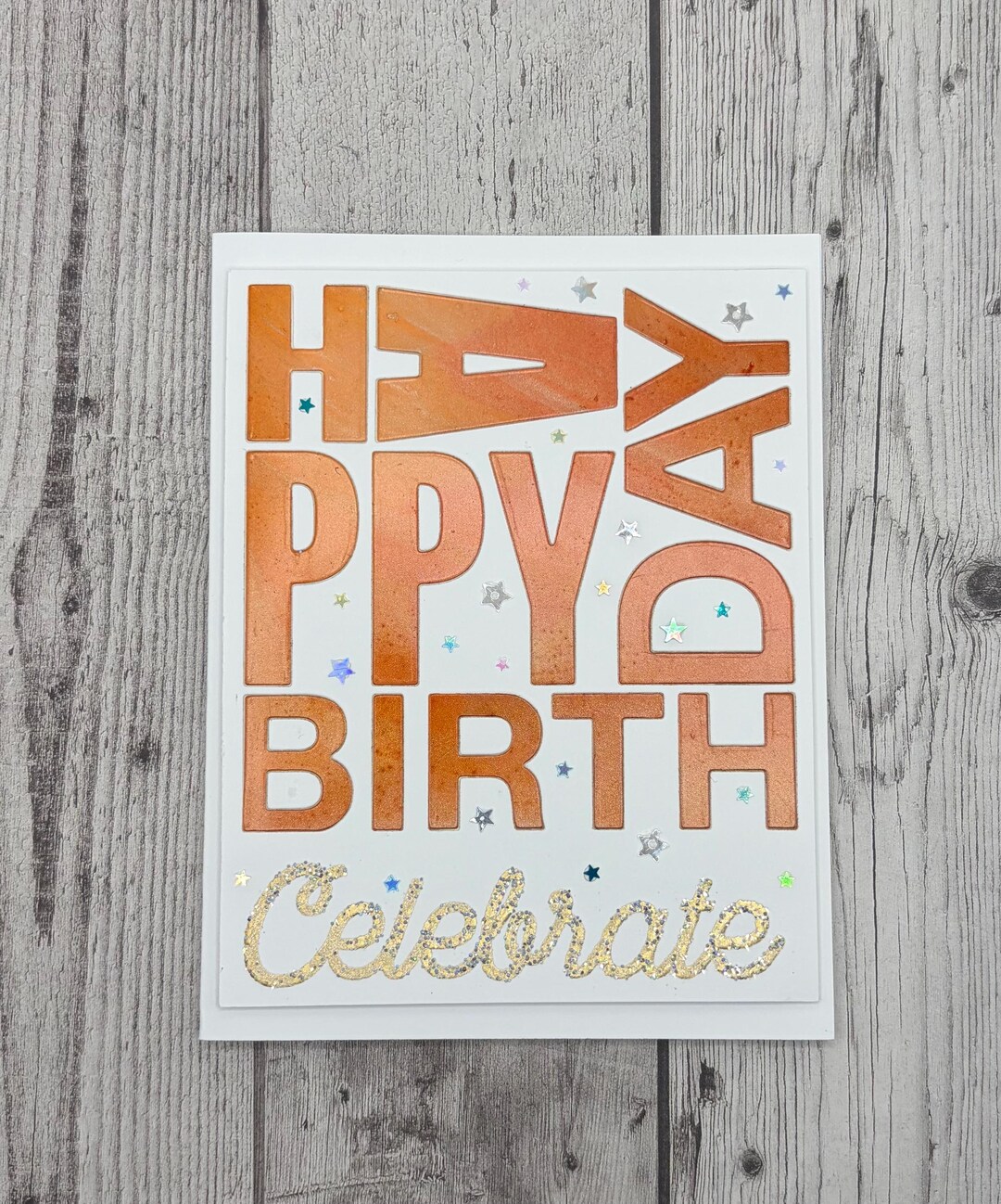 Happy Birthday Block Letters Alcohol Ink Card, Orange, Gold, Classic - Etsy