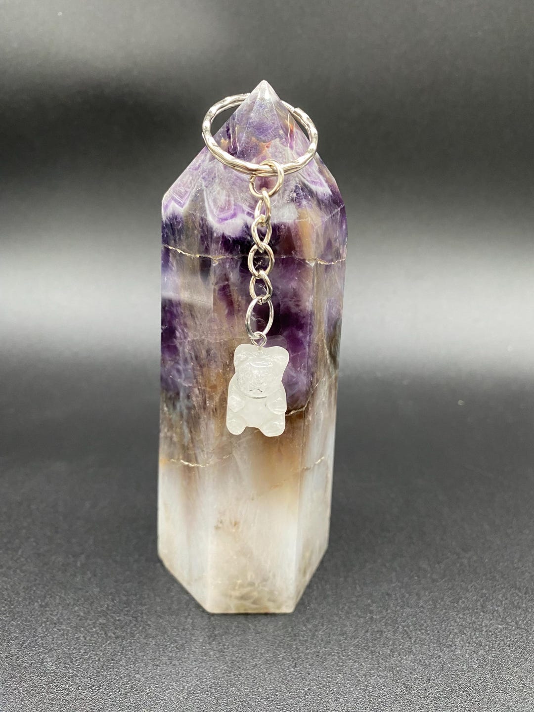 White Quartz Teddy Bear Keyring, Animal Lover Gift, Handmade Keychain ...