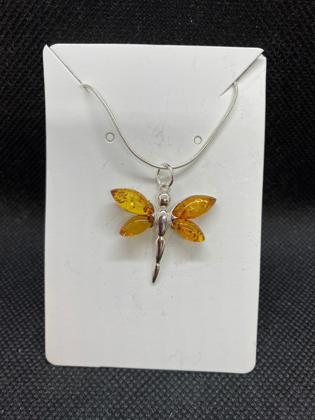 Collar de libélula de ámbar báltico, Colgante de plata de ley, Cadena ...