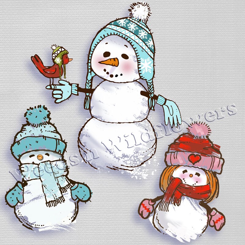 Printable Digital Winter Clip Art Snowman 8 Snow People Family ...