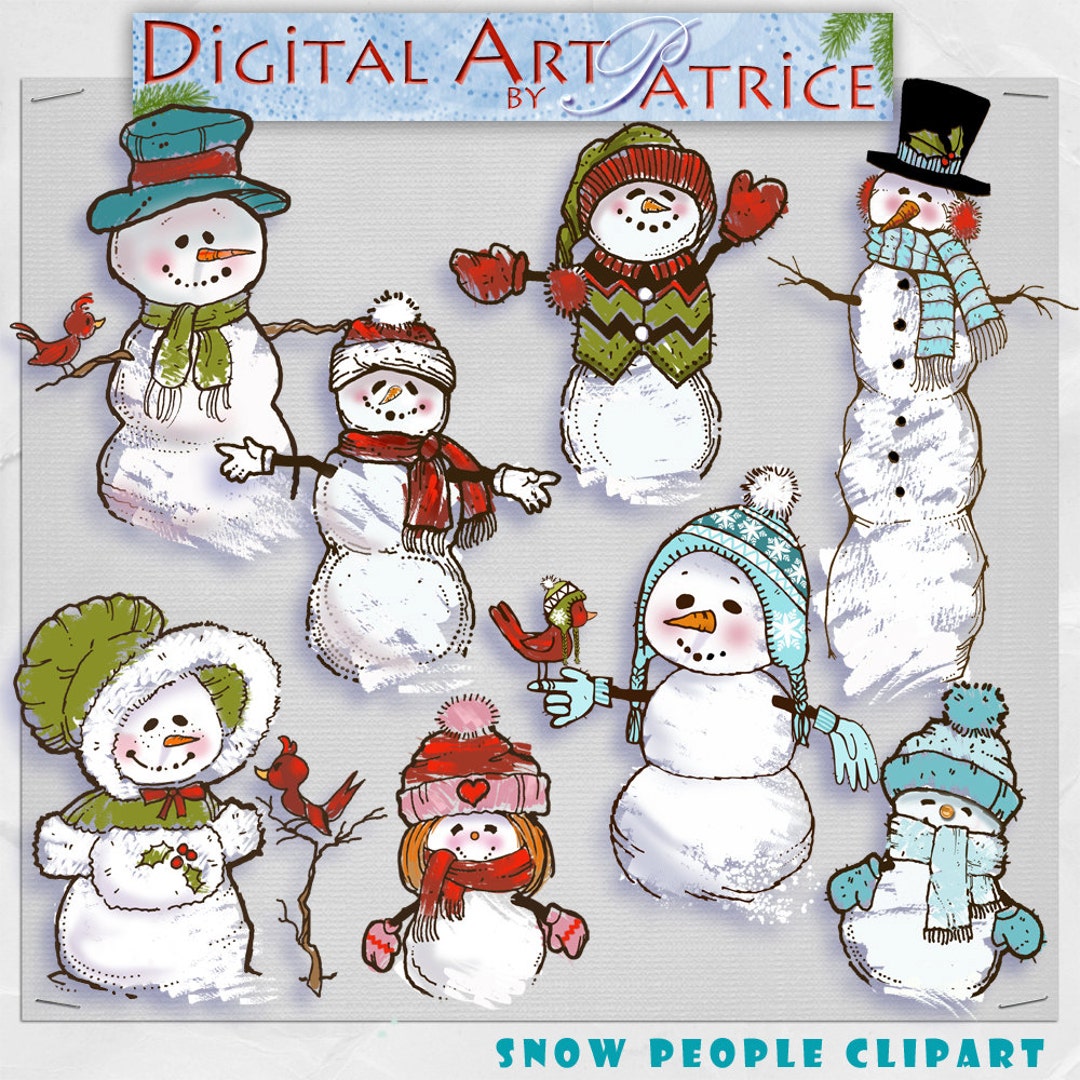 Printable Digital Winter Clip Art Snowman 8 Snow People Family ...