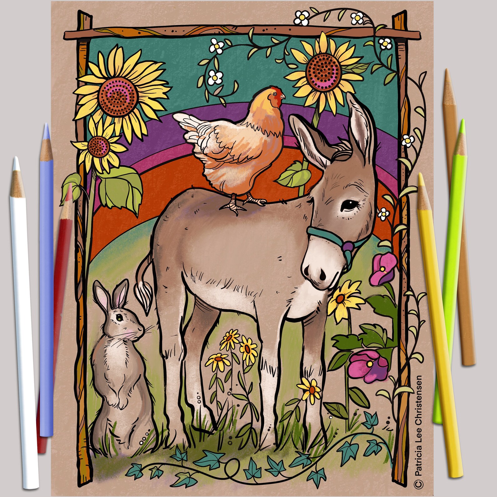Donkey Chicken Bunny Rabbit Instant Digital Download Coloring Page - Etsy