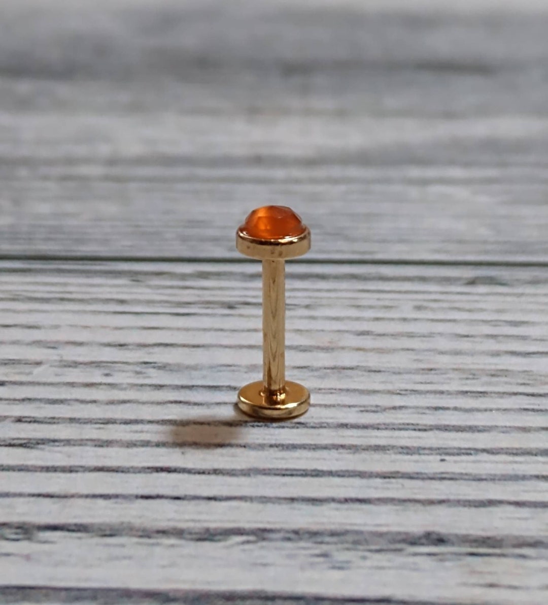Orange Carnelian Labret Stud - Gold 316l Steel - Internally Threaded ...