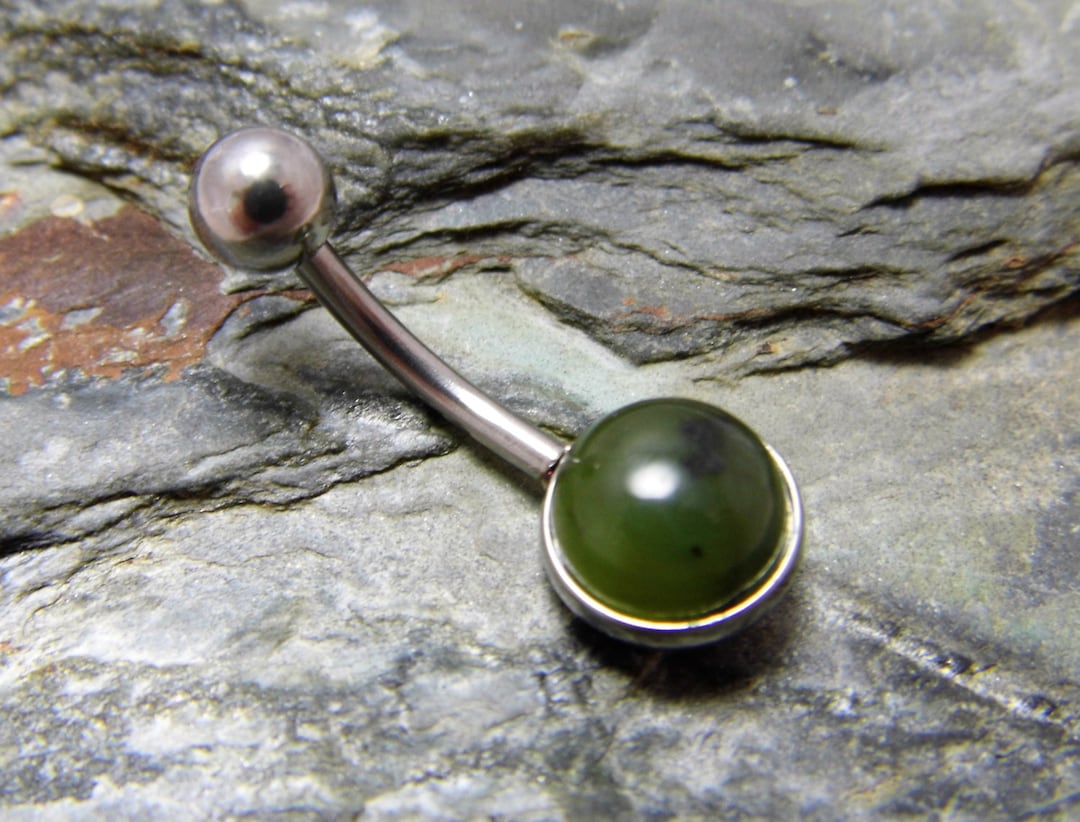 Natural Jade Belly Bar 14 Gauge Surgical Steel Nephrite - Etsy