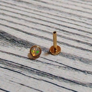Natural Ethiopian Opal Labret Stud 3mm Gold Titanium Coated 316L Steel 18, 16, or 14 Gauge ...