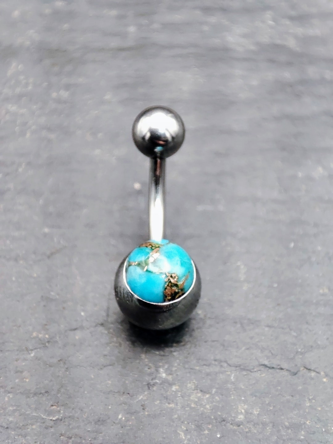 Copper Turquoise Belly Button Ring: Surgical Steel Navel Bar, 6mm Gem ...