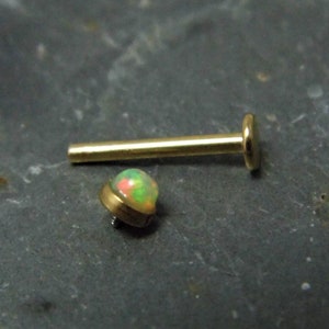 Natural Ethiopian Opal Labret Stud 3mm Gold Titanium Coated 316L Steel 18, 16, or 14 Gauge ...