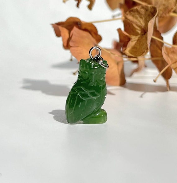 Jade Owl Charm Canadian Nephrite Jade 17mm - Etsy