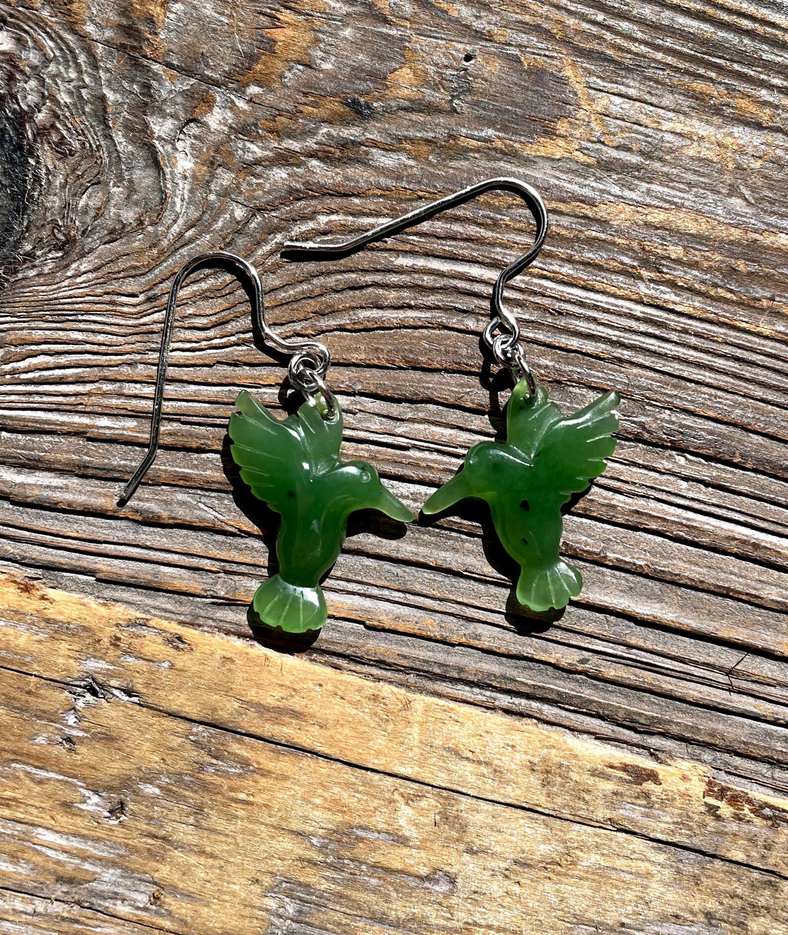 Jade Hummingbird Earrings - Canadian Nephrite Jade on Sterling Silver ...