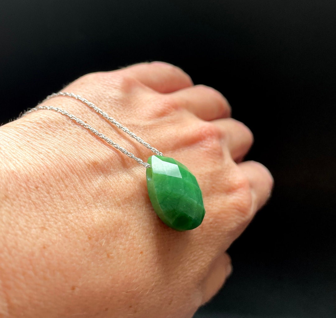 Jade Faceted Teardrop Pendant, Green Nephrite Jade - Etsy