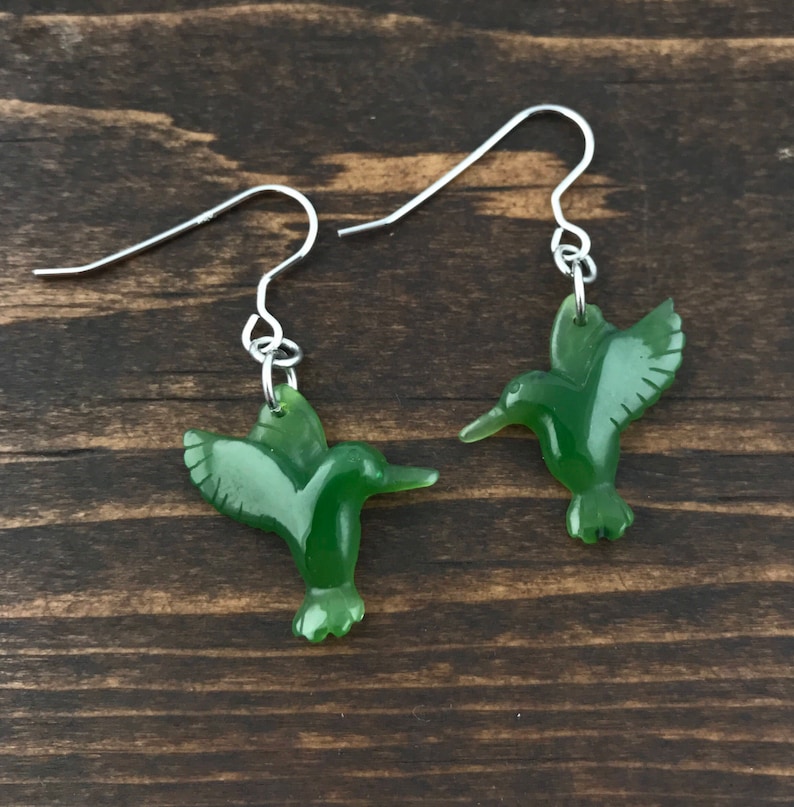 Jade Hummingbird Earrings - Canadian Nephrite Jade on Sterling Silver ...