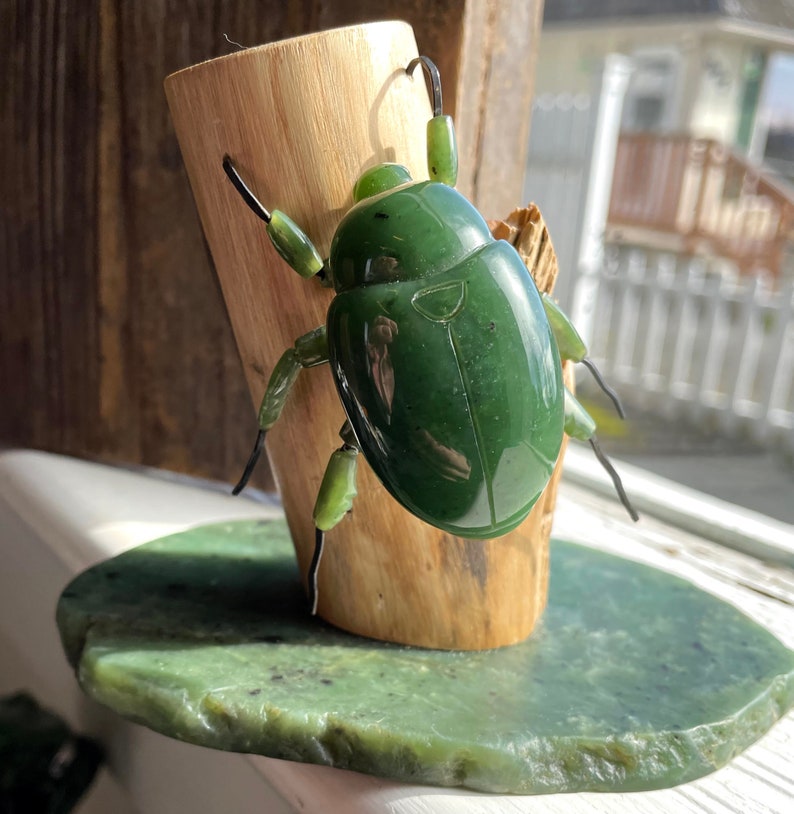 Canadian Jade Beetle Carving on Jade and Wood Base | Etsy