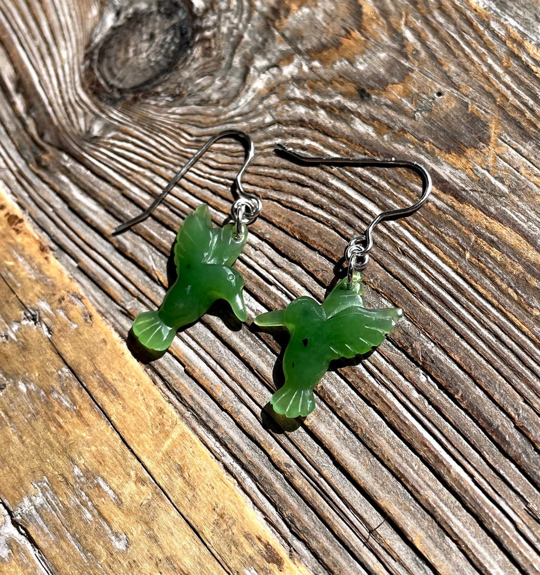 Jade Hummingbird Earrings - Canadian Nephrite Jade on Sterling Silver ...
