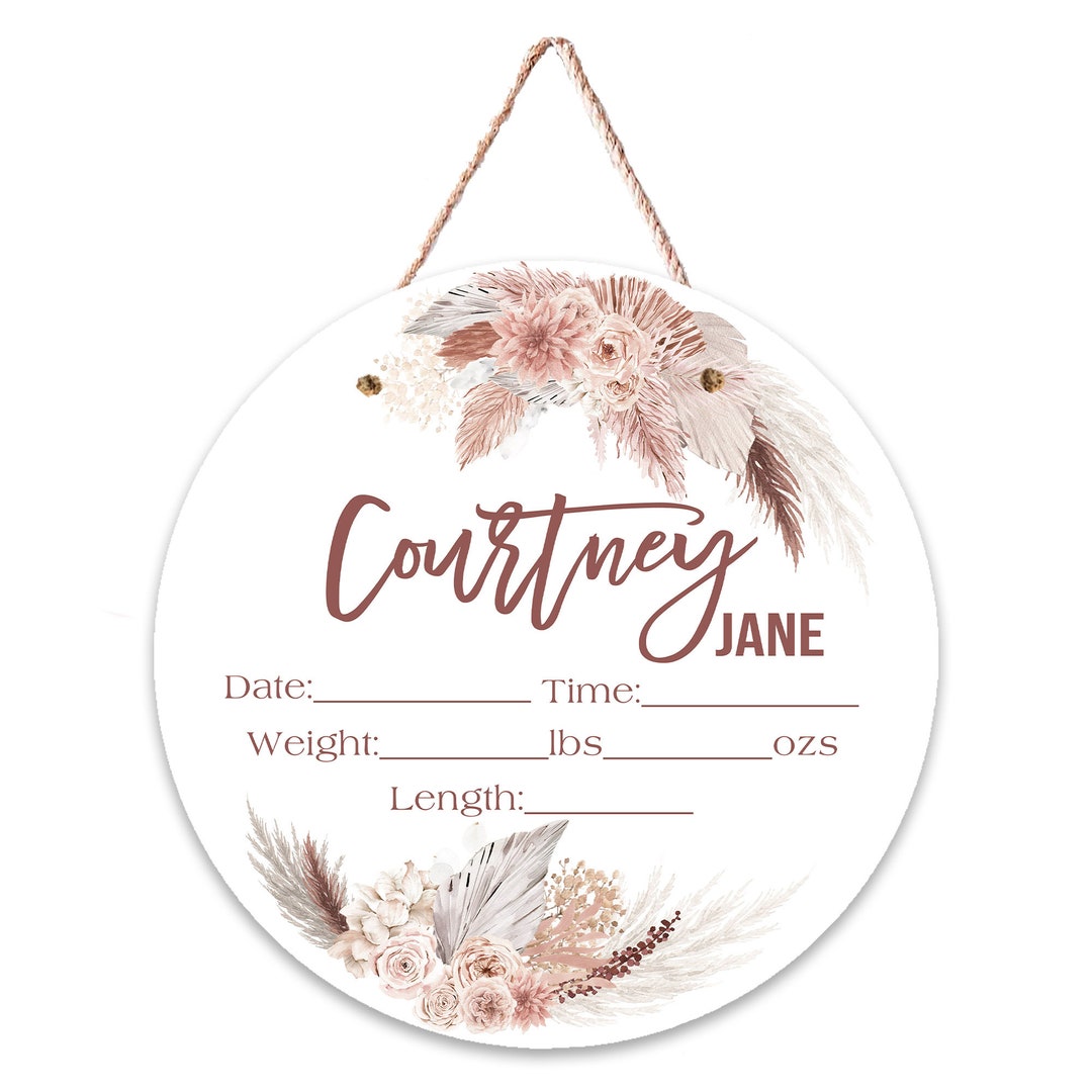 Boho Floral Personalized With Name Birth Stat Announcement Hanger ...