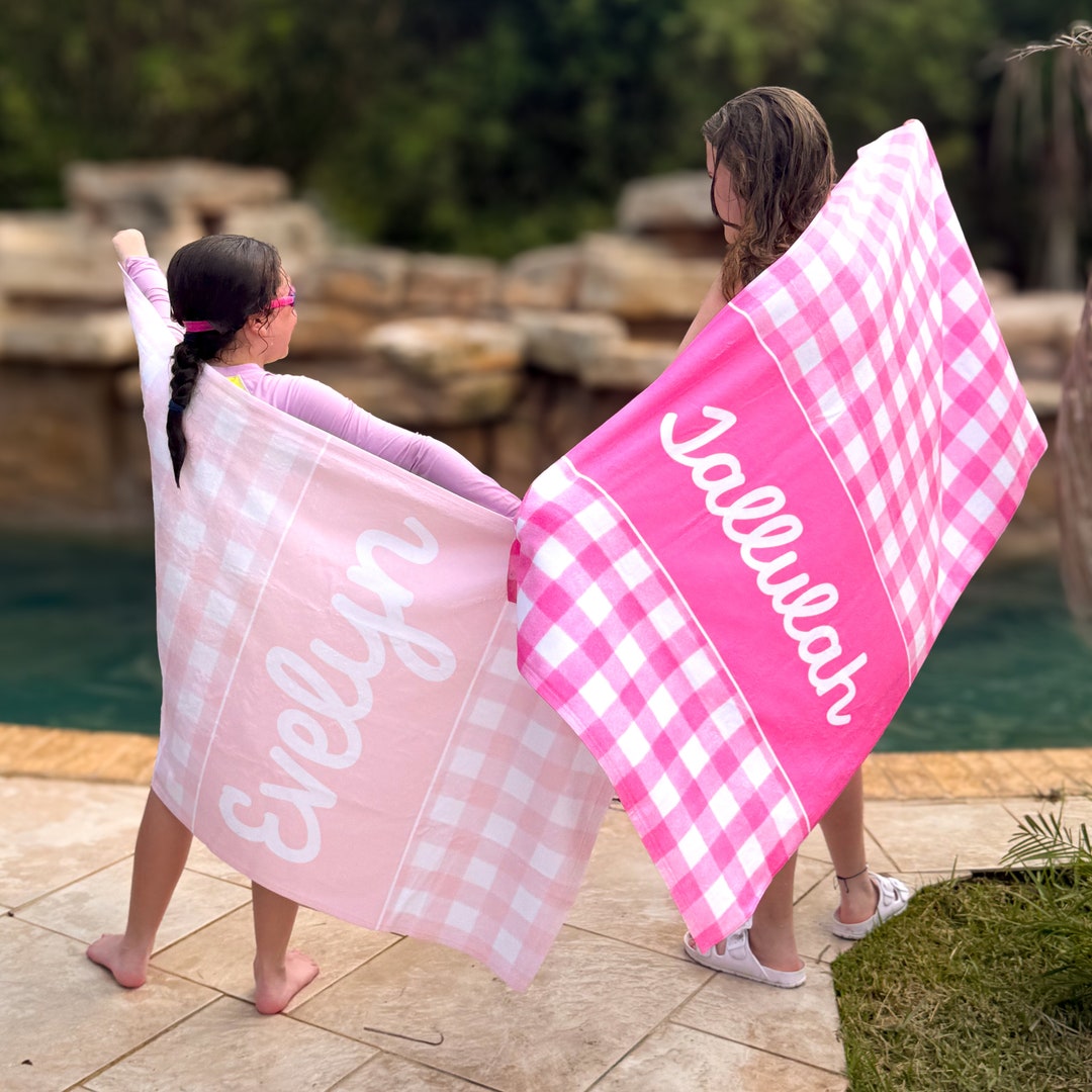 Personalized Gingham Beach Towel: Custom Name Kids Towel - Etsy