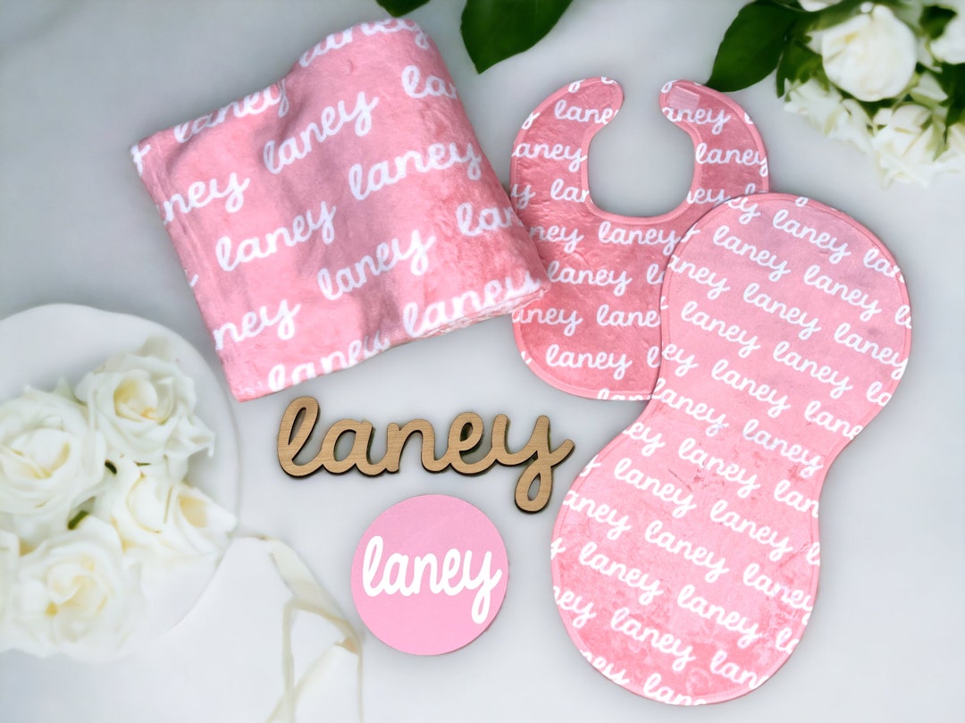 Baby Gift Box for Girls Personalized Name Blanket Wooden Baby Name Sign ...
