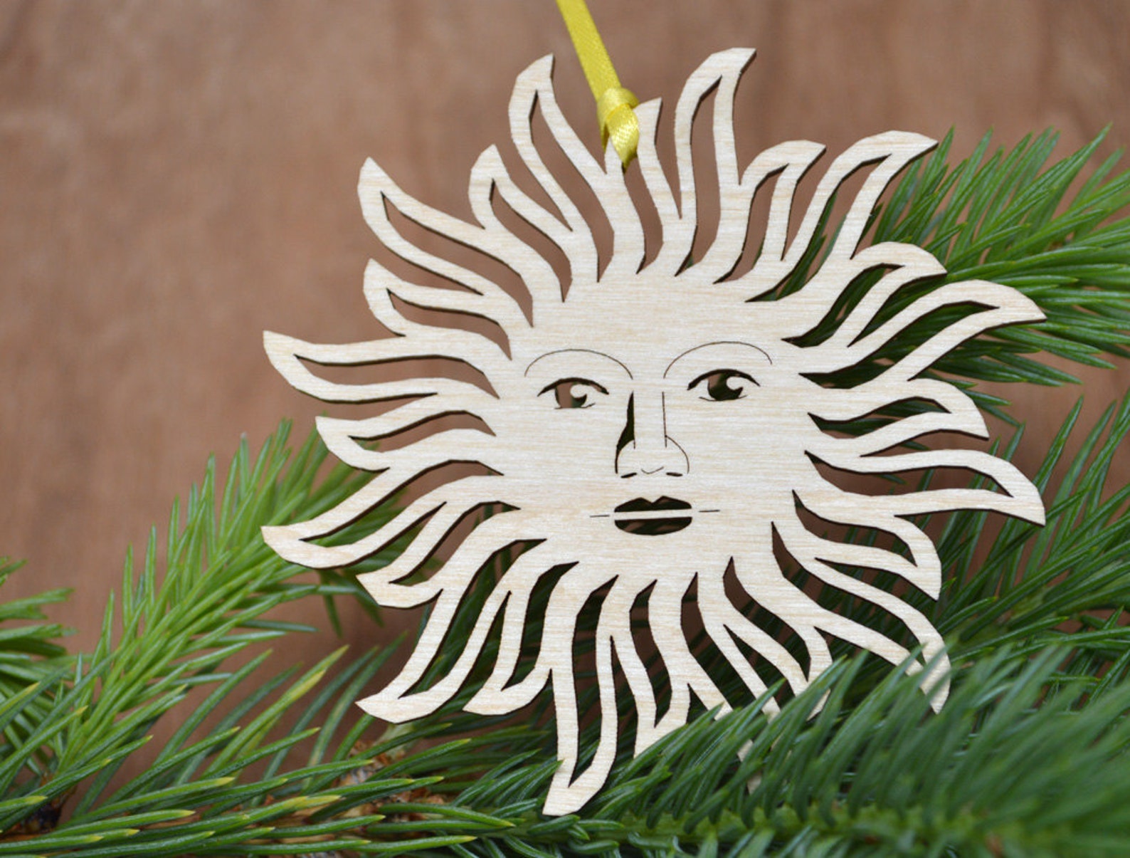 Sunface Ornament Wood Cut Decoration. Laser Cut Sun Face Ornament - Etsy