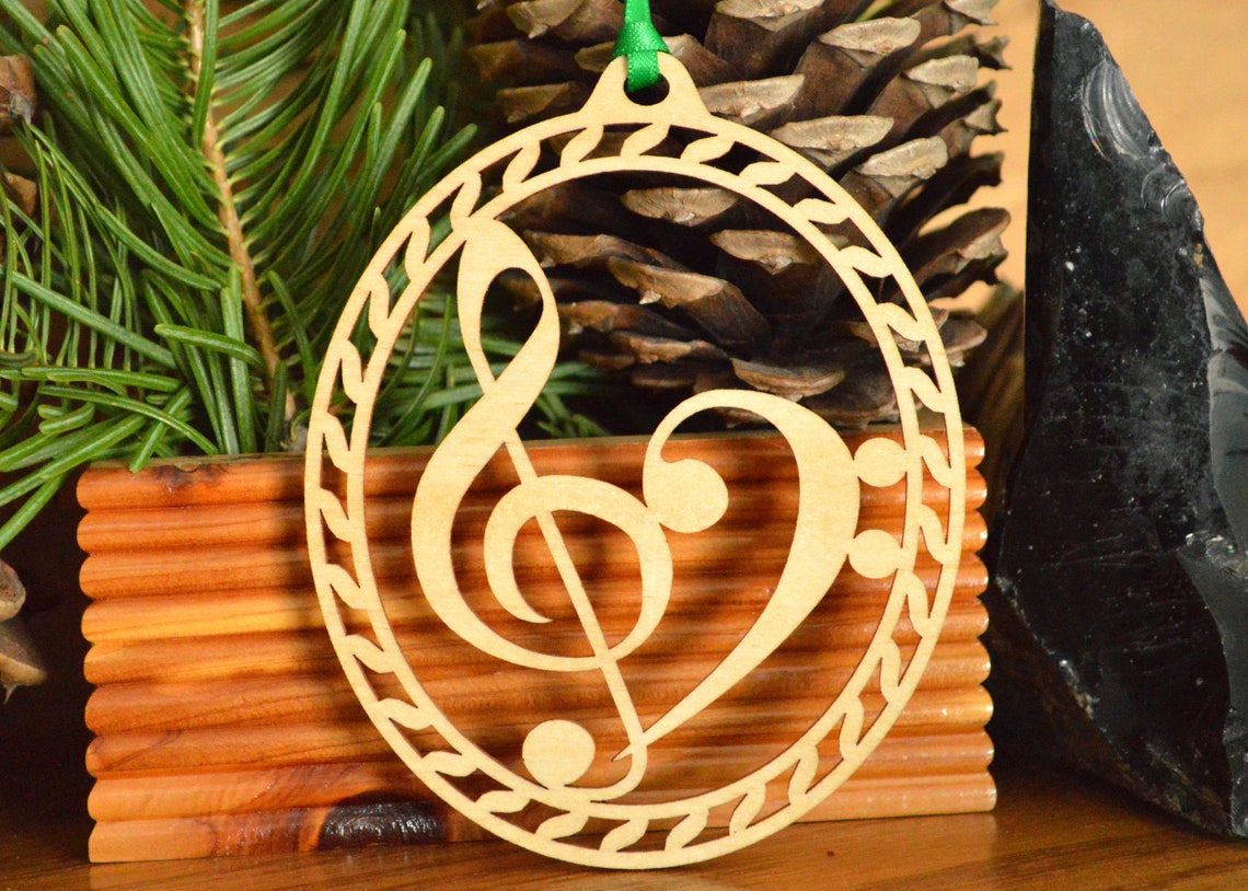 Treble and Bass Clef Music Ornament Wood-cut Music Decoration | Etsy