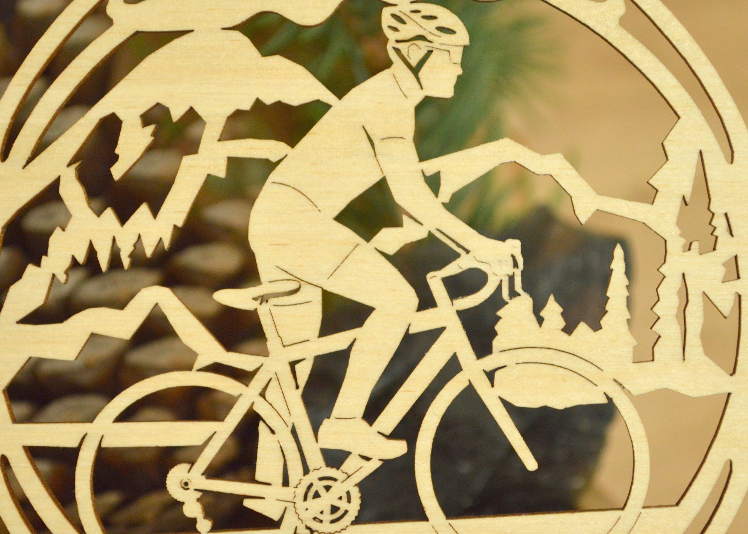 Wood Cyclist Ornament Woodcut Bicycle Rider Decoration Wooden - Etsy